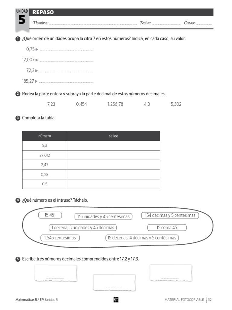 Matematicas 5 Repaso Tema 5 | PDF | Aritmética | Números