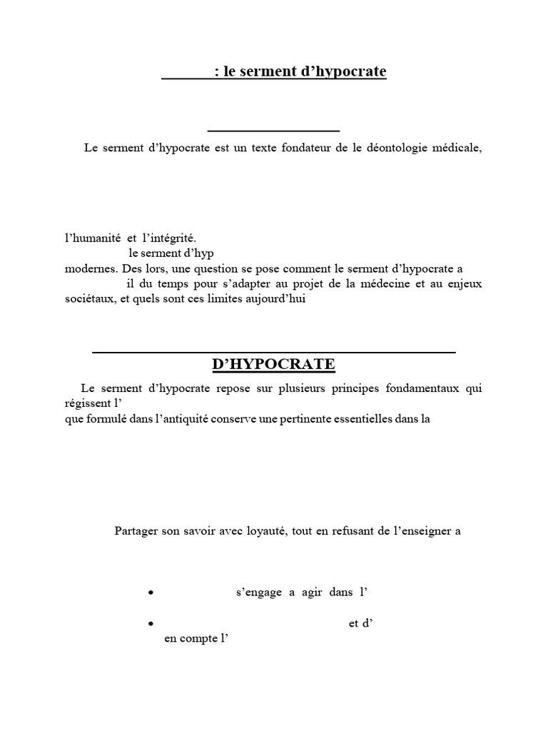 Évolution et limites du serment d'Hippocrate | PDF | Bioéthique | Médecine
