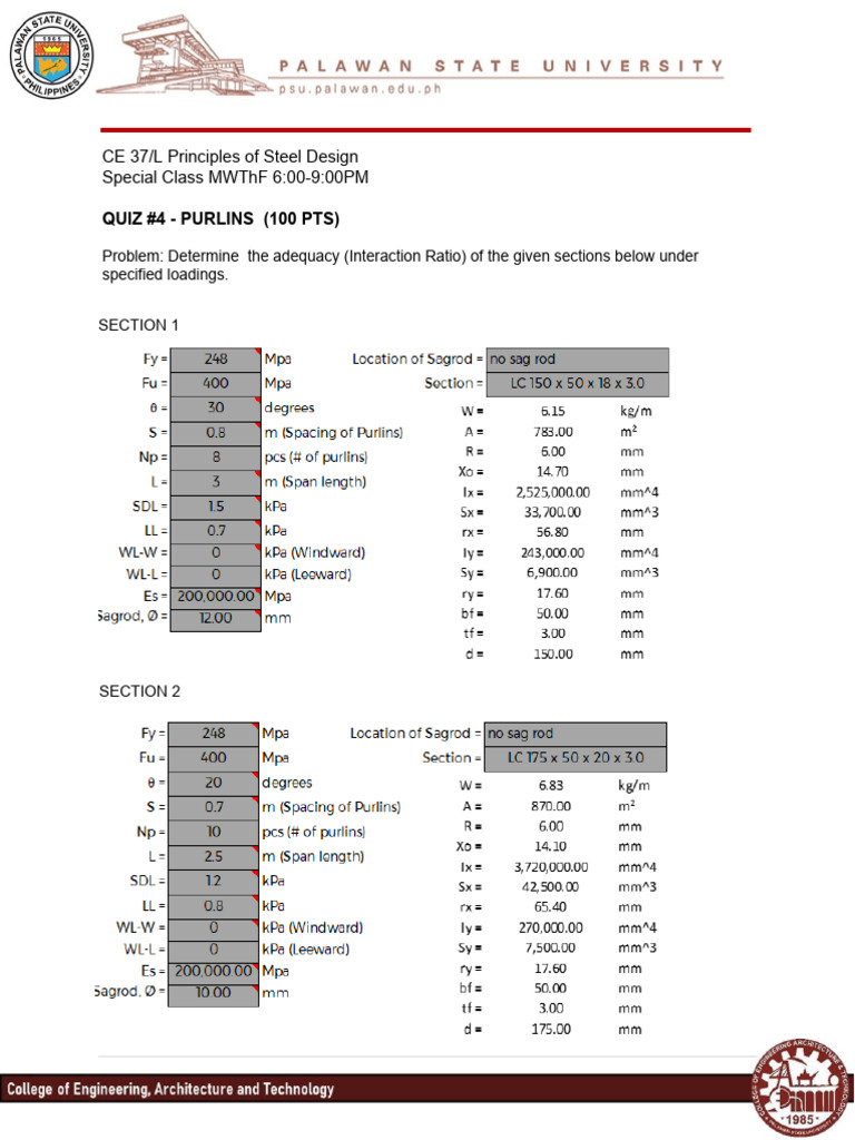 Steel Problem 4 Questions | PDF