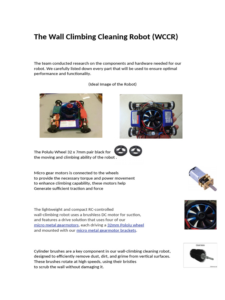 Wall Climbing Cleaning Robot Overview | PDF