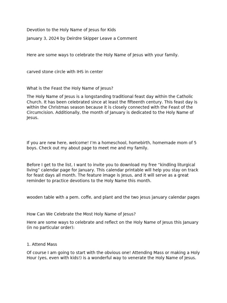 Celebrating the Holy Name of Jesus for Kids | PDF