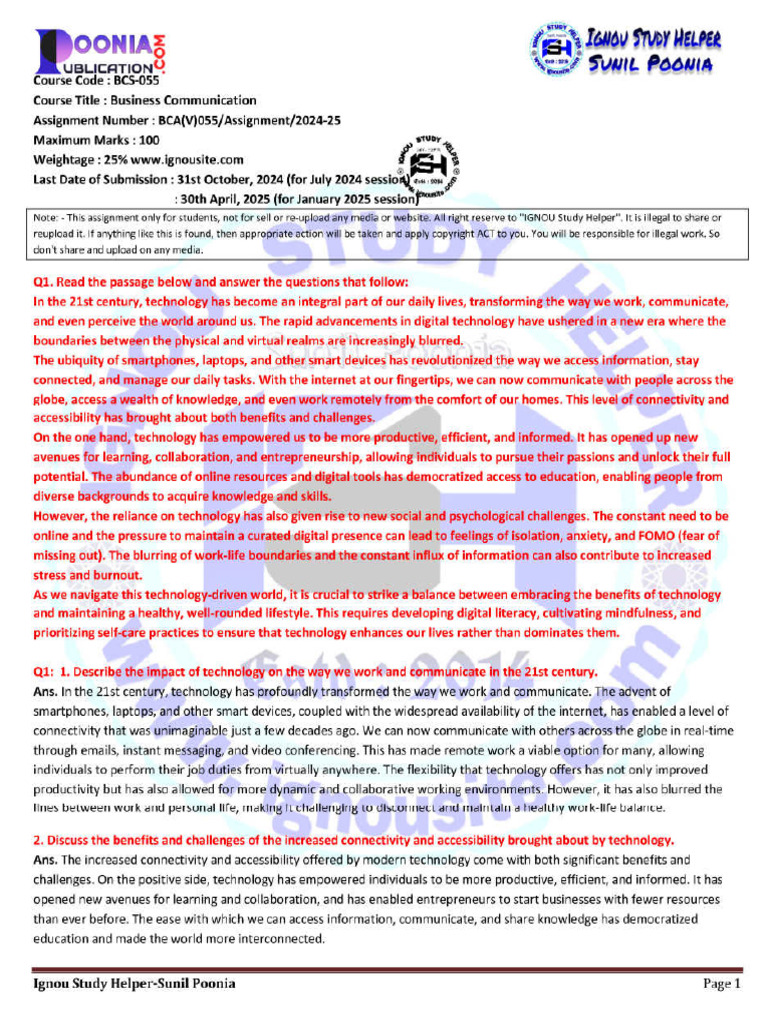 BCS 055 2024 25 | PDF