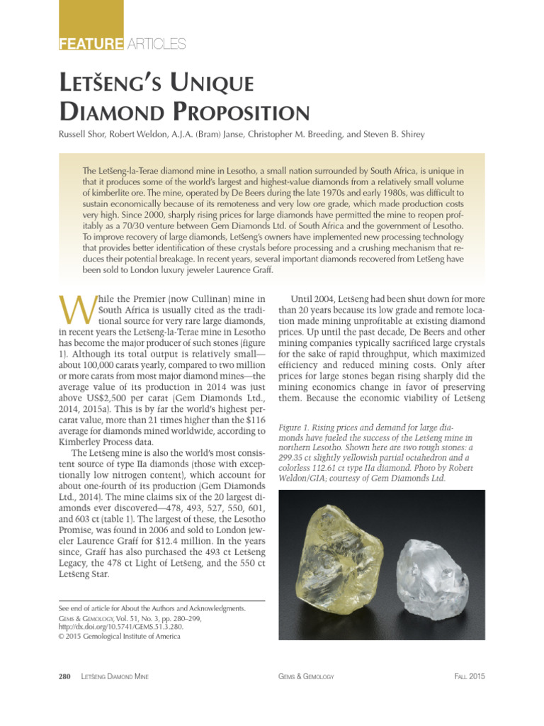 Letšeng Diamond Mine: A Unique Asset | PDF | Diamond | Geology