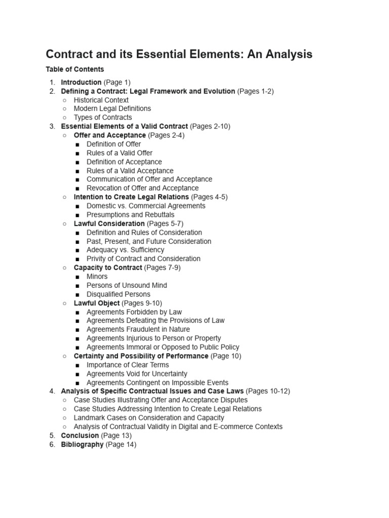 Contract And Its Essential Elements An Analysis Pdf Offer And