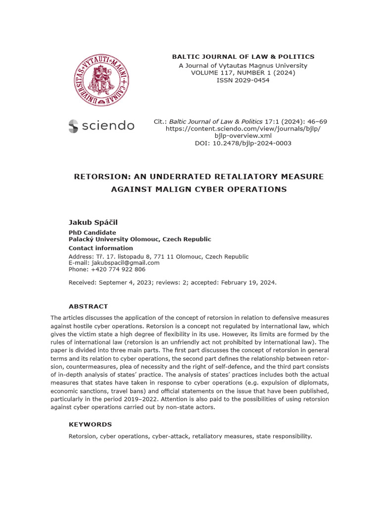 Retorsion as Cyber Retaliation Strategy | PDF | International Law