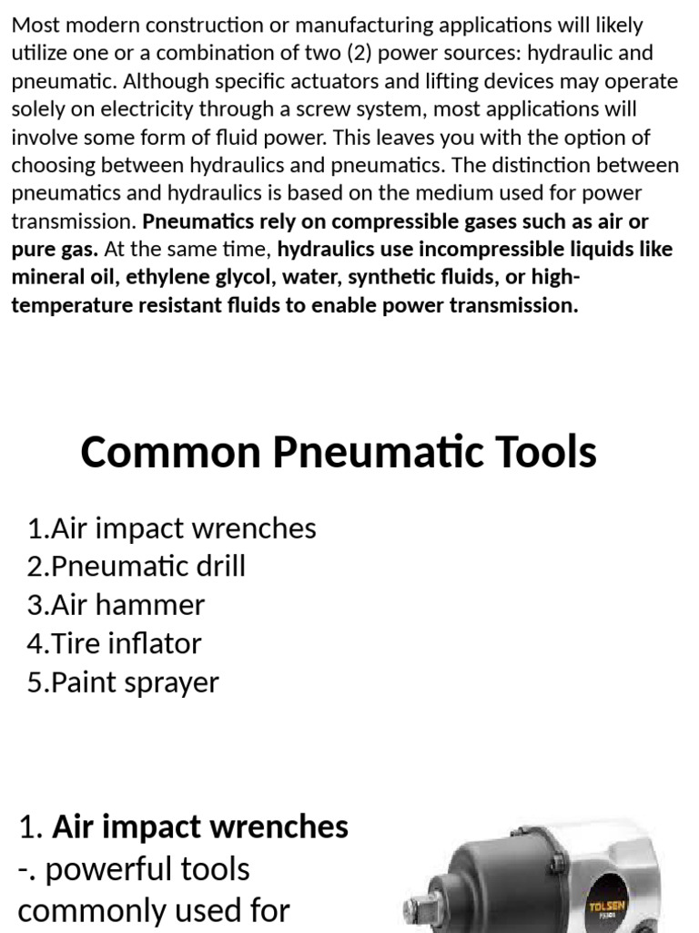 Pneumatic vs. Hydraulic Tools Overview | PDF | Instrumentation ...