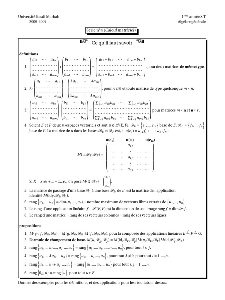 TD Des Matrices | PDF | Matrice (Mathématiques) | Algèbre générale