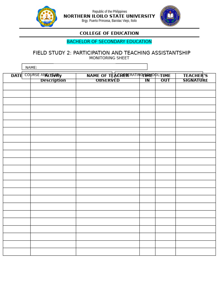 Monitoring Sheet For Fs2 | PDF