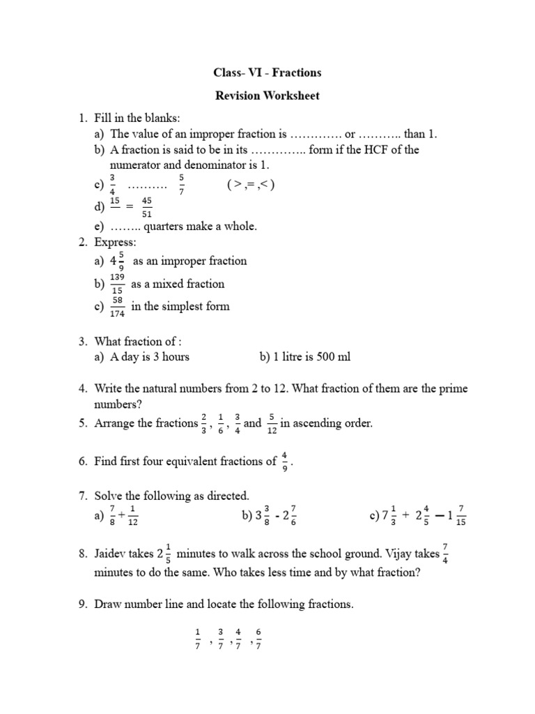 Fraction__Revision_sheet_250204_141155 | PDF | Mathematical Objects ...