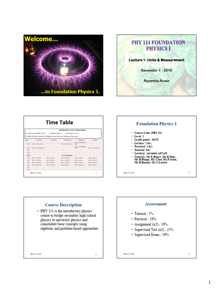 PHY 111 Lecture 1 (Compatibility Mode) | PDF | International System Of Units | Accuracy And ...