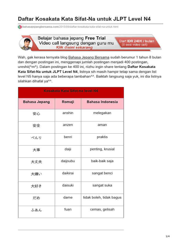 Kata Sifat Na n4 | PDF