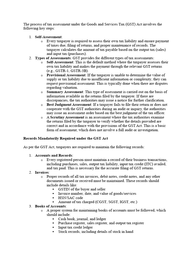 The Process of Tax Assessment Under The Goods and Services Tax | PDF ...