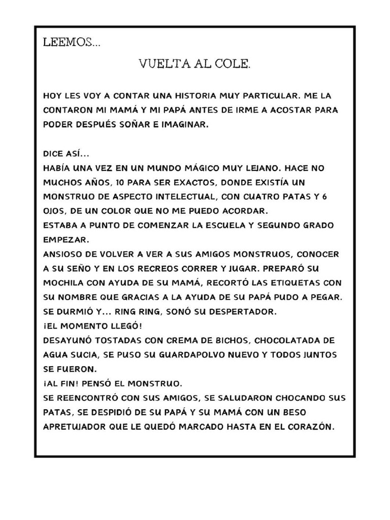 Cuento Vuelta Al Cole | PDF
