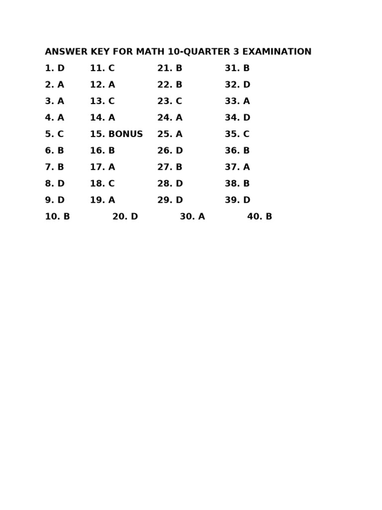 Answer Key For Math 10-Division Test | PDF