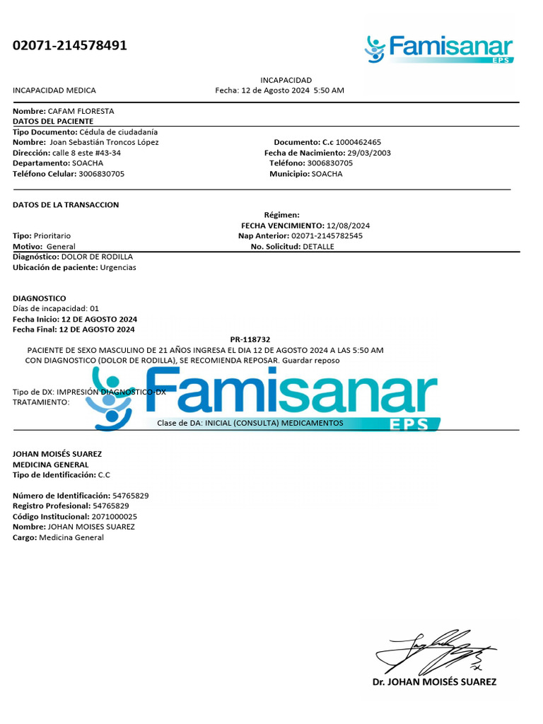Incapacidad Famisanar | PDF