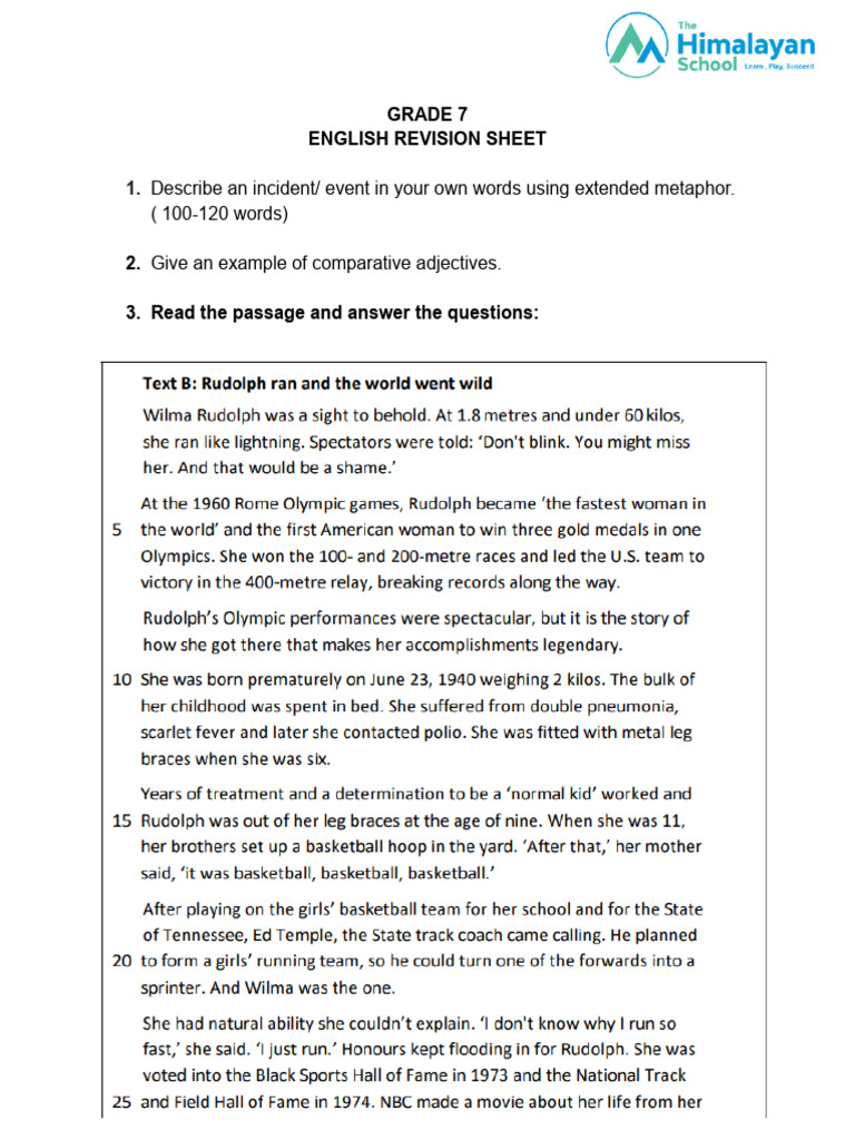 English Revision Sheet | PDF