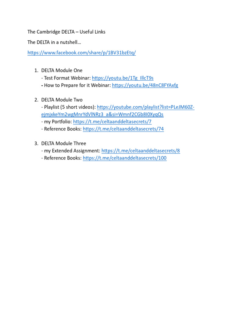 The Cambridge Delta - Useful Links | PDF