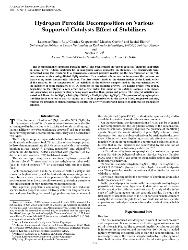 Hydrogen Peroxide Decomposition on Various Supported Catalysts Effect ...