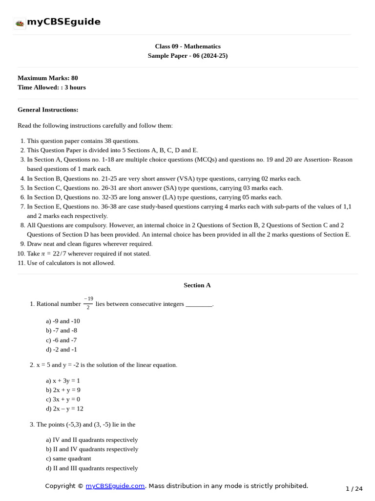 Class9MathsSamplePaper (Real) | PDF | Cost Of Living | Triangle