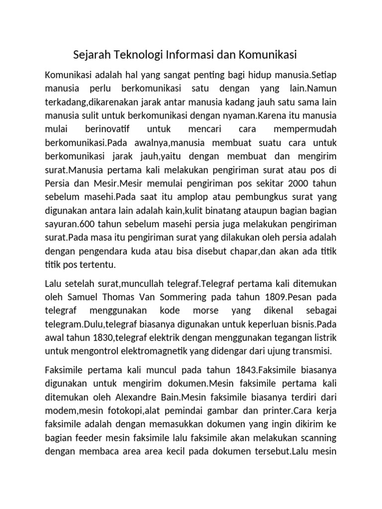 Sejarah Teknologi Informasi Dan Komunikasi | PDF