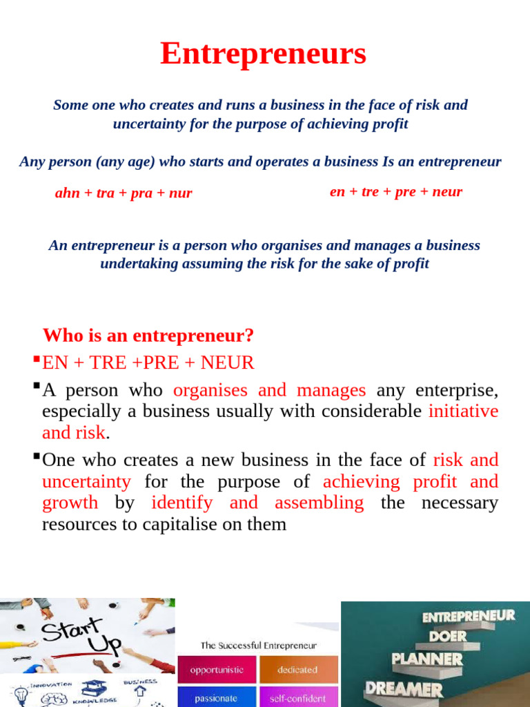 Understanding Entrepreneurs: Roles & Traits | PDF | Entrepreneurship | Risk