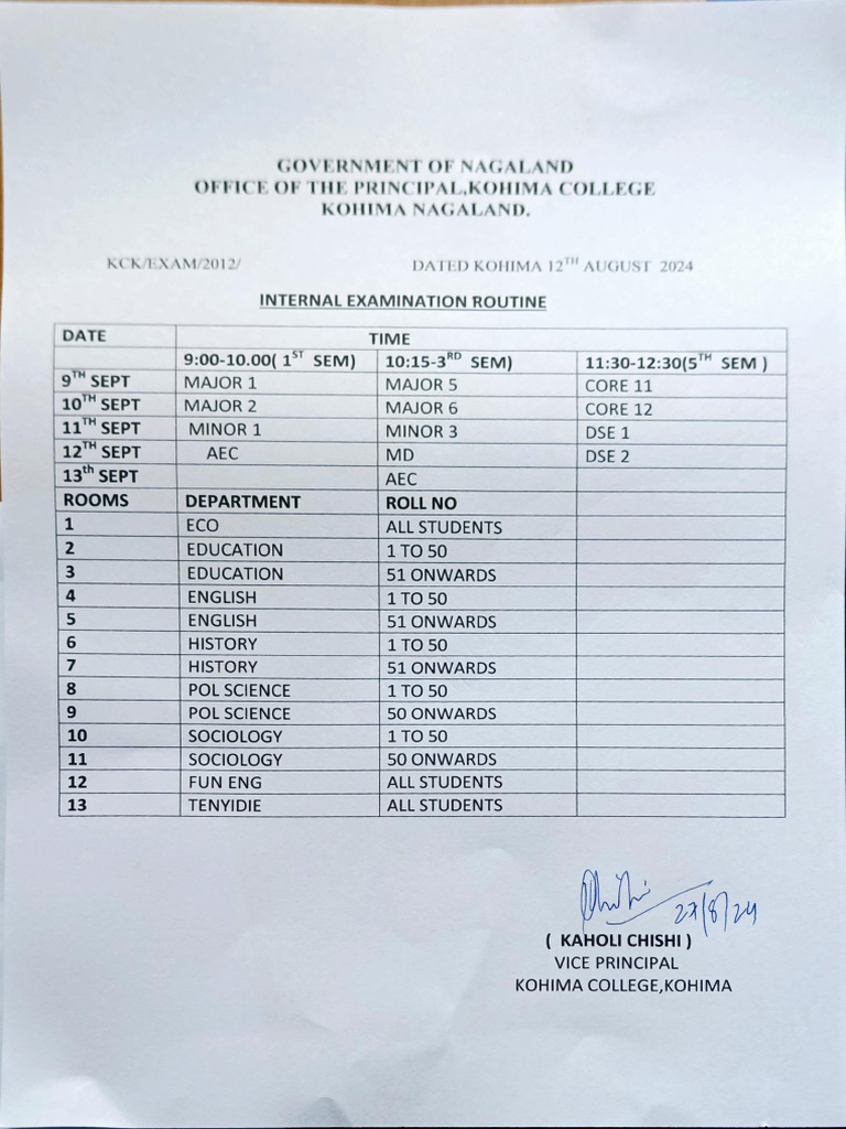 Internal Exam Routine | PDF