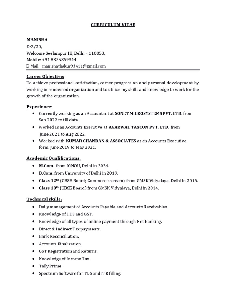 Manisha Resume - Account Executive | PDF