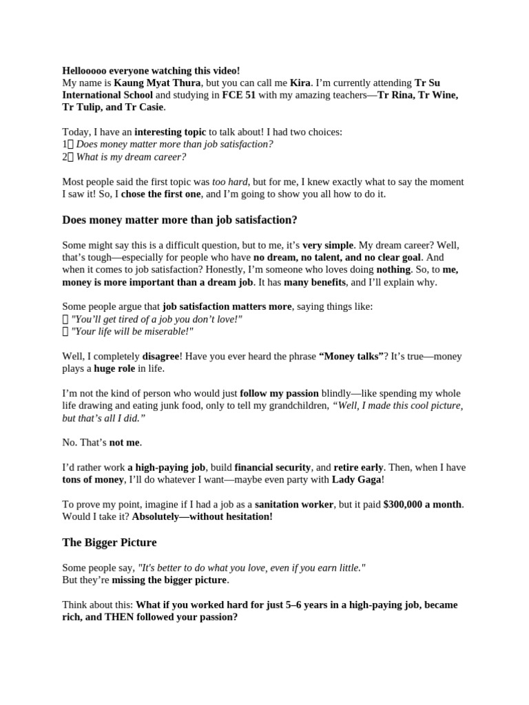 Money or Job Statisfaction | PDF