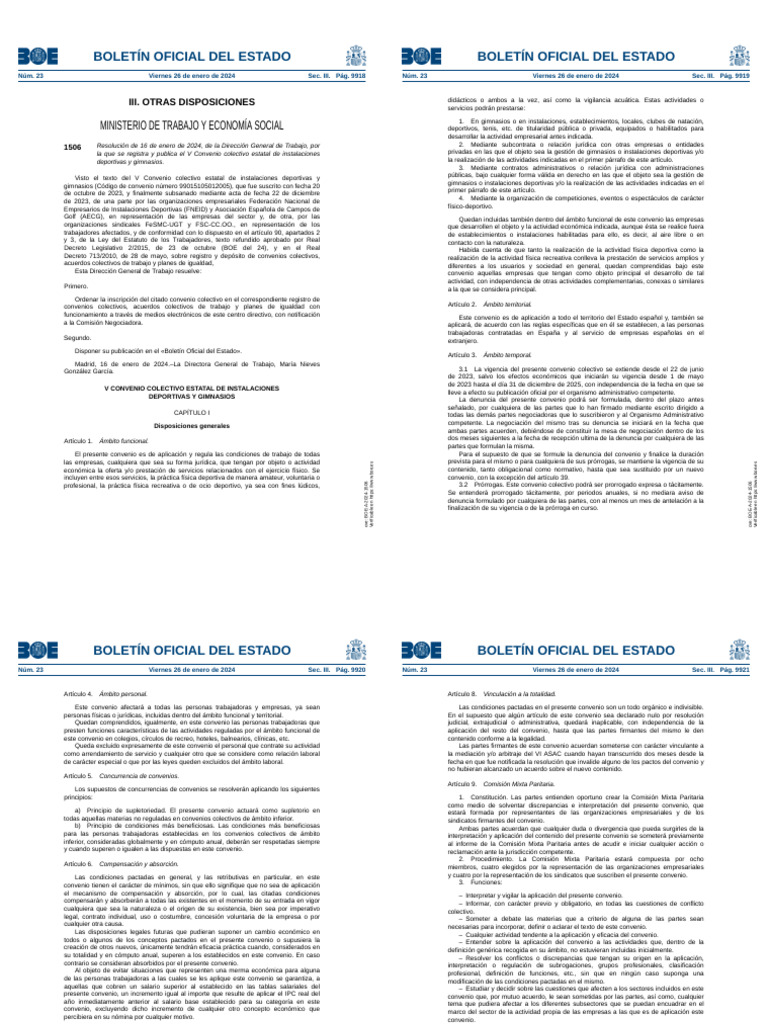 Convenio Estatal Instalaciones Deportivas y Gimnasios 2024 | PDF | Acuerdo colectivo | Salario