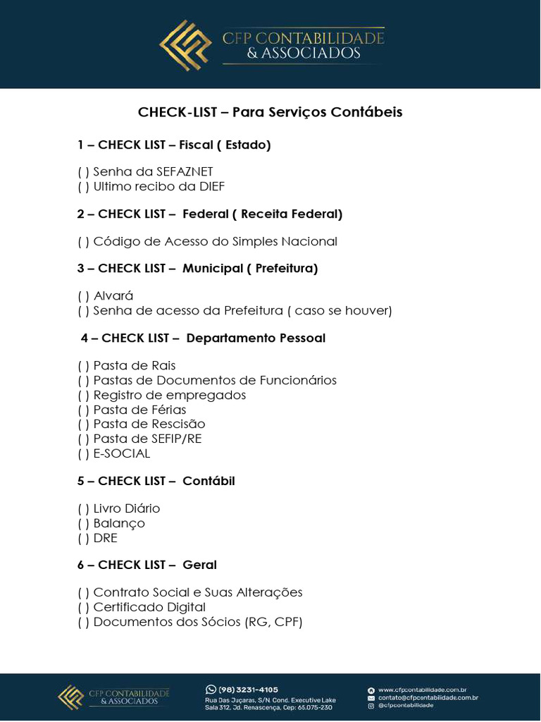 Check List de Serviços Contabeis | PDF