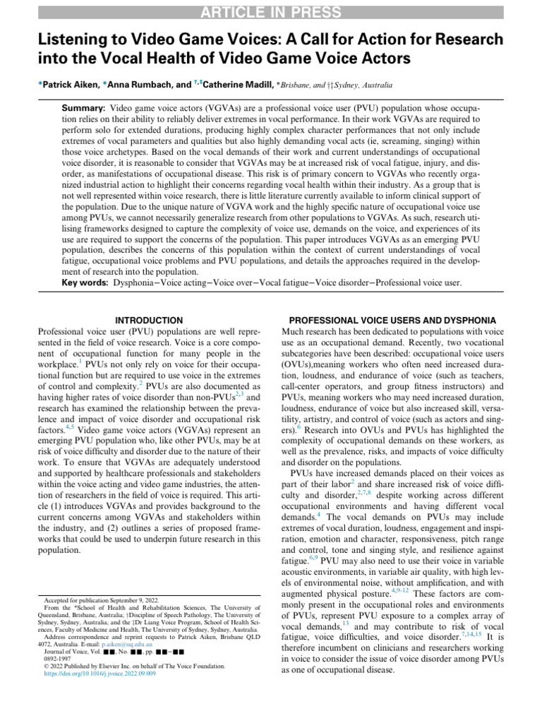 Aiken Et Al. - 2022 - Listening To Video Game Voices A Call For Action ...
