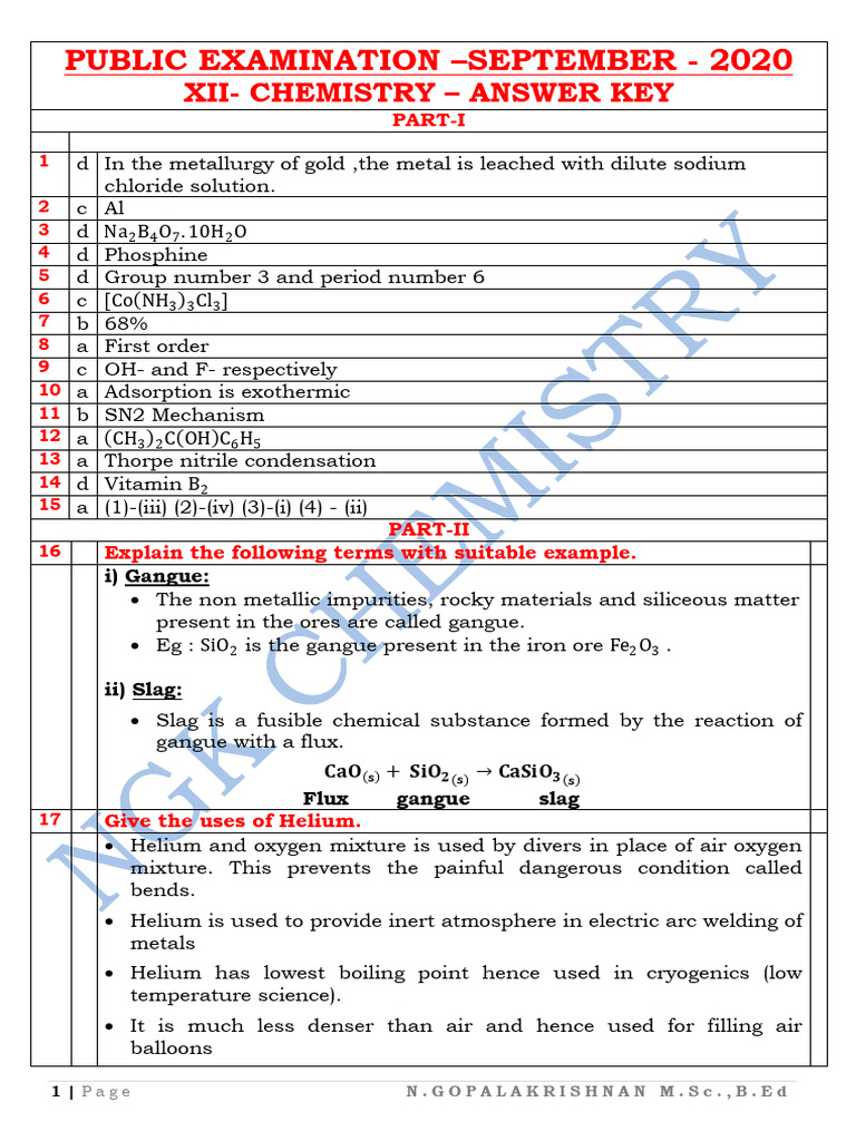 Sep 2020 Key | PDF | Chemical Substances | Materials