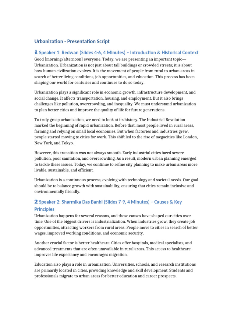 Urbanization Presentation Script | PDF | Cost Of Living | Urbanization