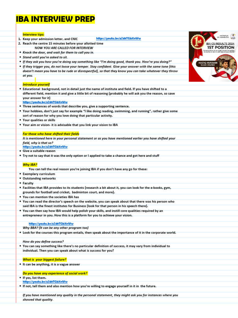 Iba Interview Preparation | PDF