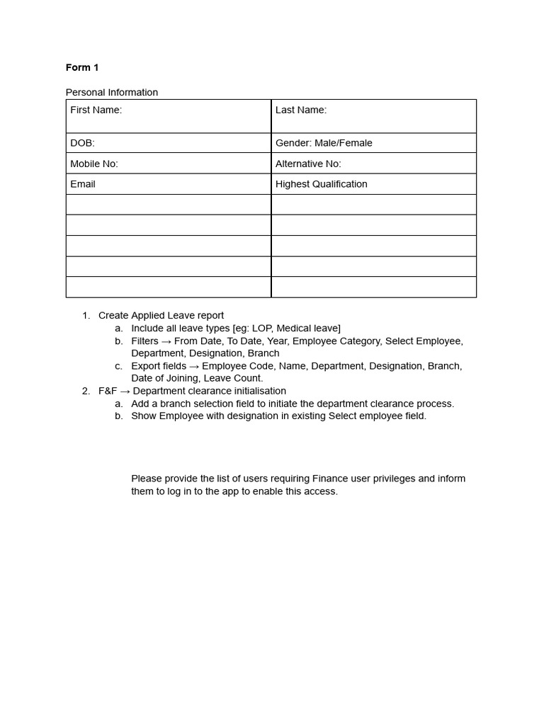 Leave Report and Finance Access Guide | PDF