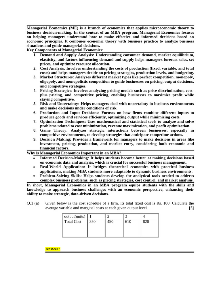 Questions and Answers - MBA ZC416 EC-3R SECOND SEM 2023-2024 | PDF | Oligopoly | Economic ...