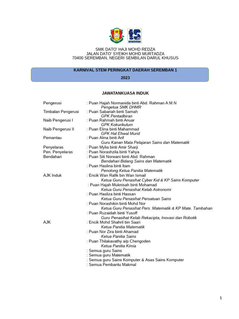 Senarai Ajk Karnival Stem | PDF