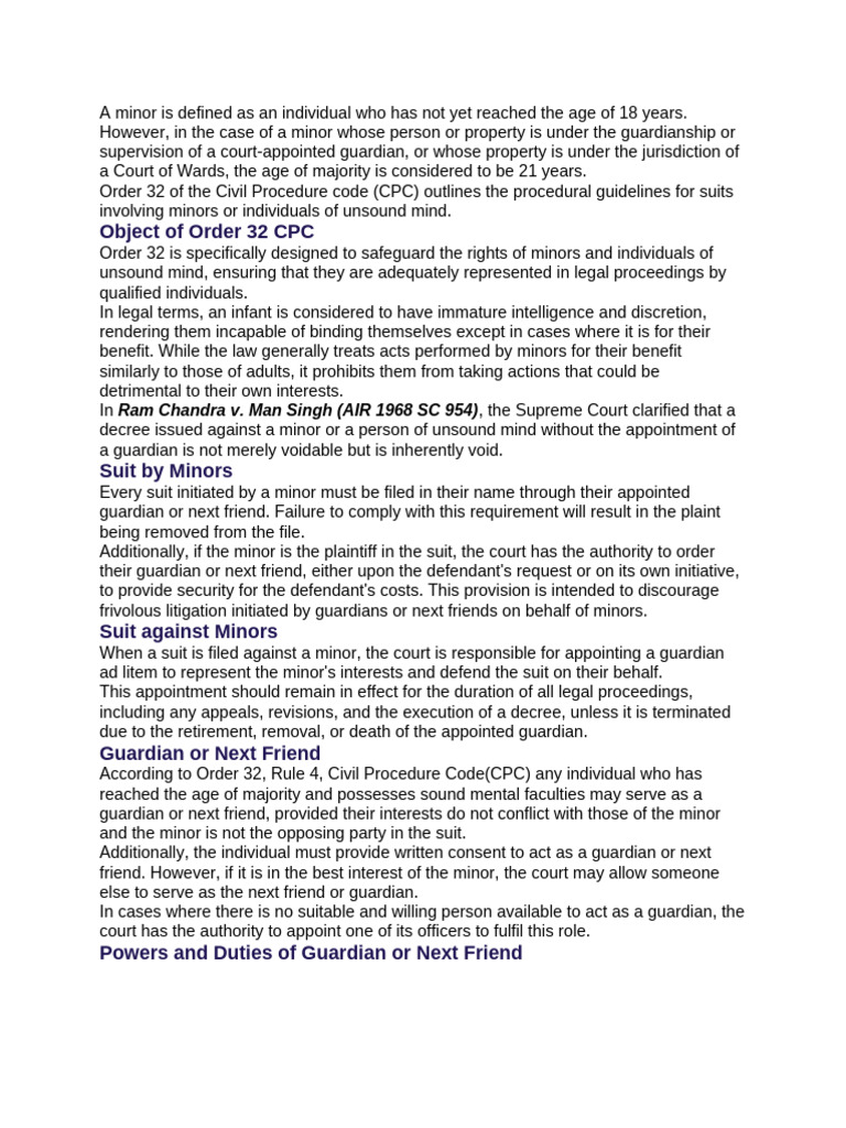 Legal Guidelines for Minors in CPC | PDF | Lawsuit | Legal Guardian