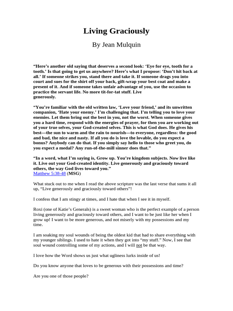 Living Graciously - Jeam Mulquin | PDF