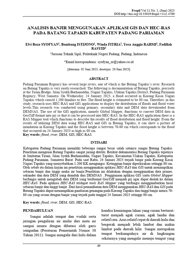 Analisis Banjir Menggunakan Aplikasi GIS Dan HEC-R | PDF