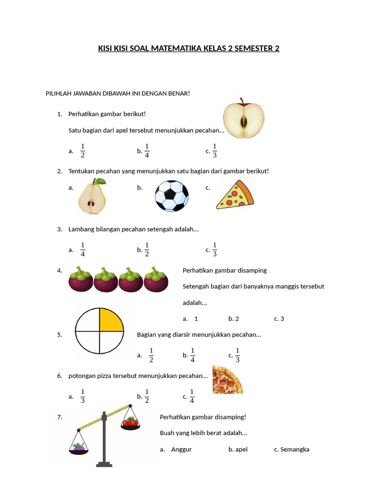 Kisi-Kisi Soal Matematika Kelas 2 Semester 2 | PDF