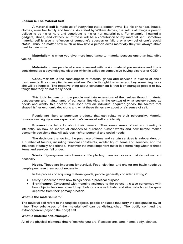 Lesson-6-The-Material-Self | PDF | Consumerism | Self