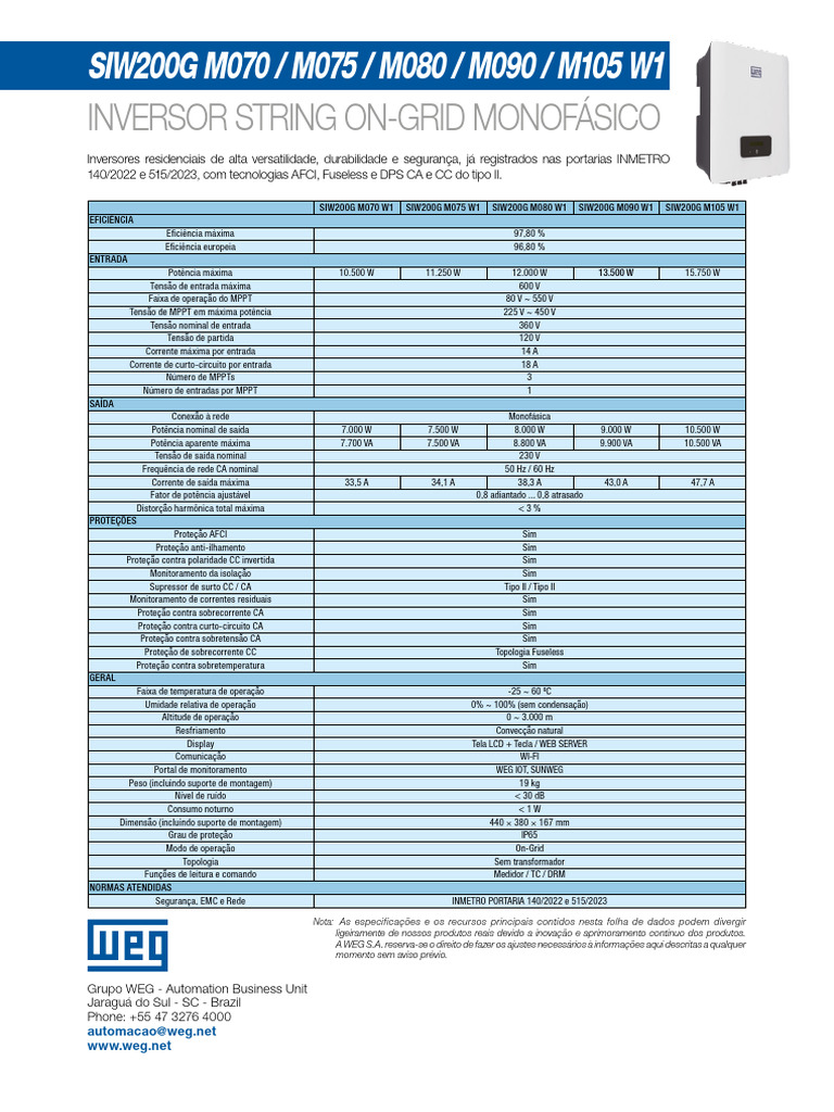 DATASHEET SIW200G M070 M105 W1 PT Web | PDF | Eletricidade | Metrologia