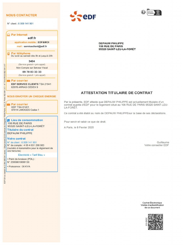 Attestation EDF. | PDF