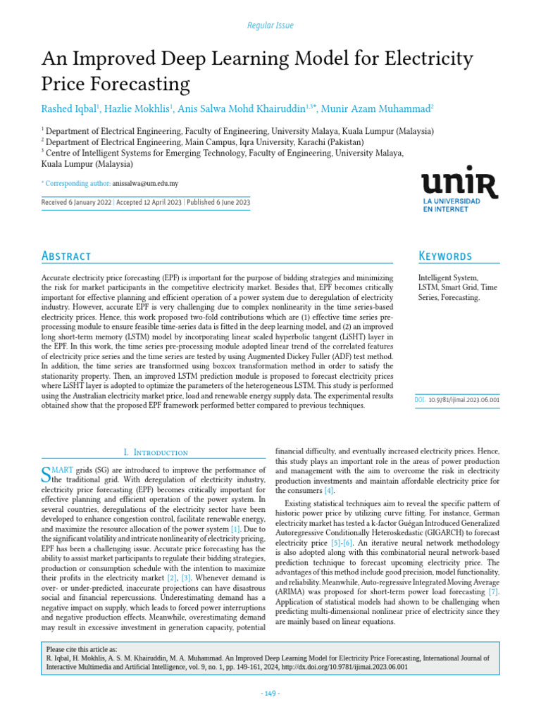 An Improved Deep Learning Model For Electricity | PDF | Time Series | Receiver Operating ...
