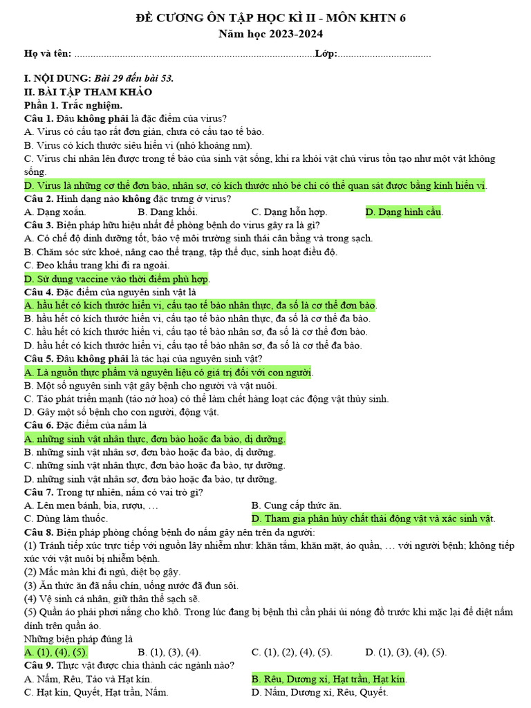 KHTN_Đề cương HK2 | PDF