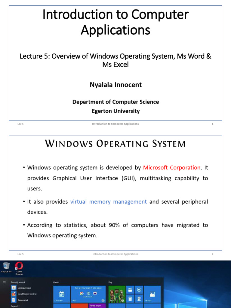 Lecture 5 Windows Operating System Ms Word And Excel Pdf Computer File Icon Computing