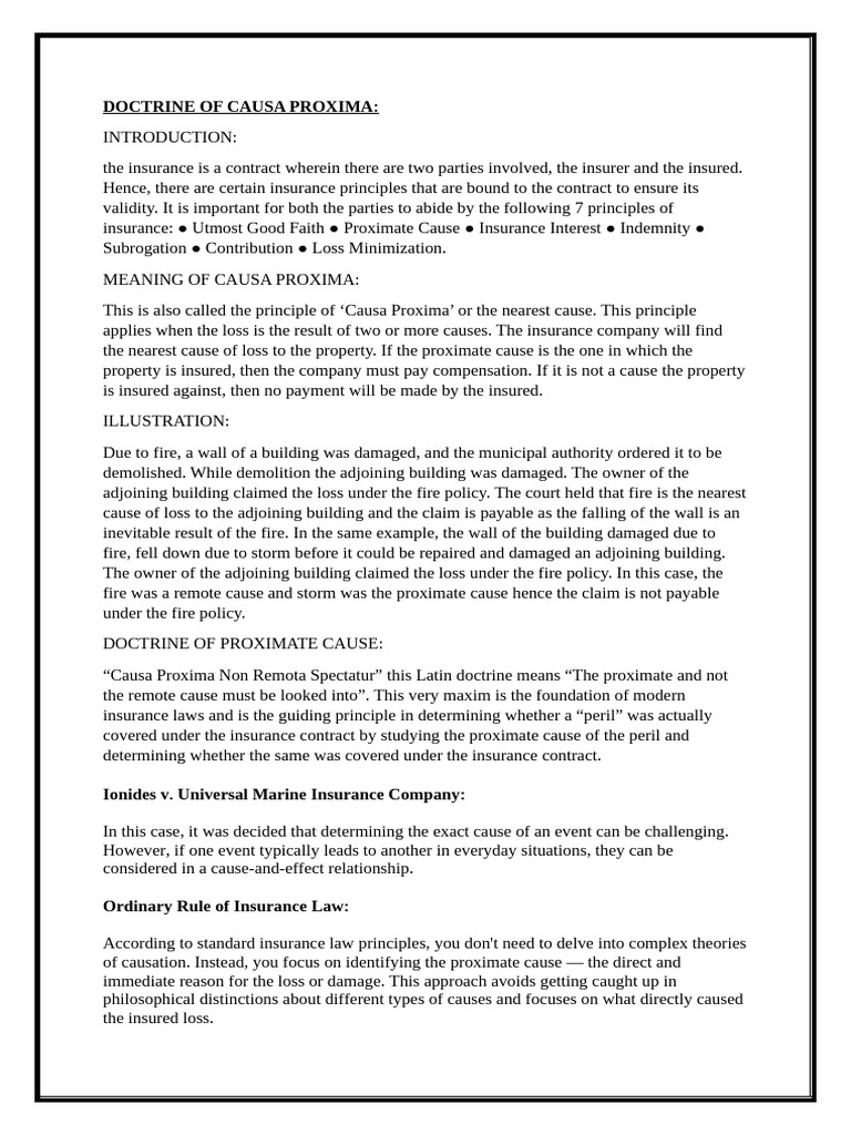 Doctrine of Causa Proxima | PDF | Proximate Cause | Insurance