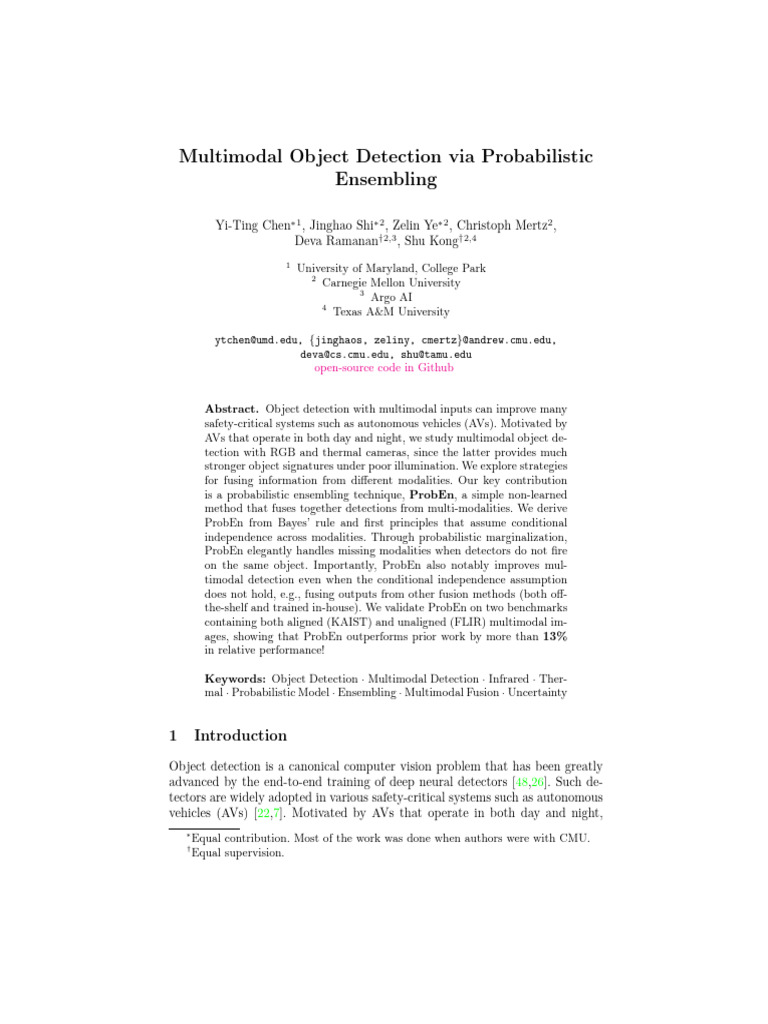 ECCV2022 - Multimodal Object Detection Via Probabilistic | PDF | Normal Distribution | Thermography