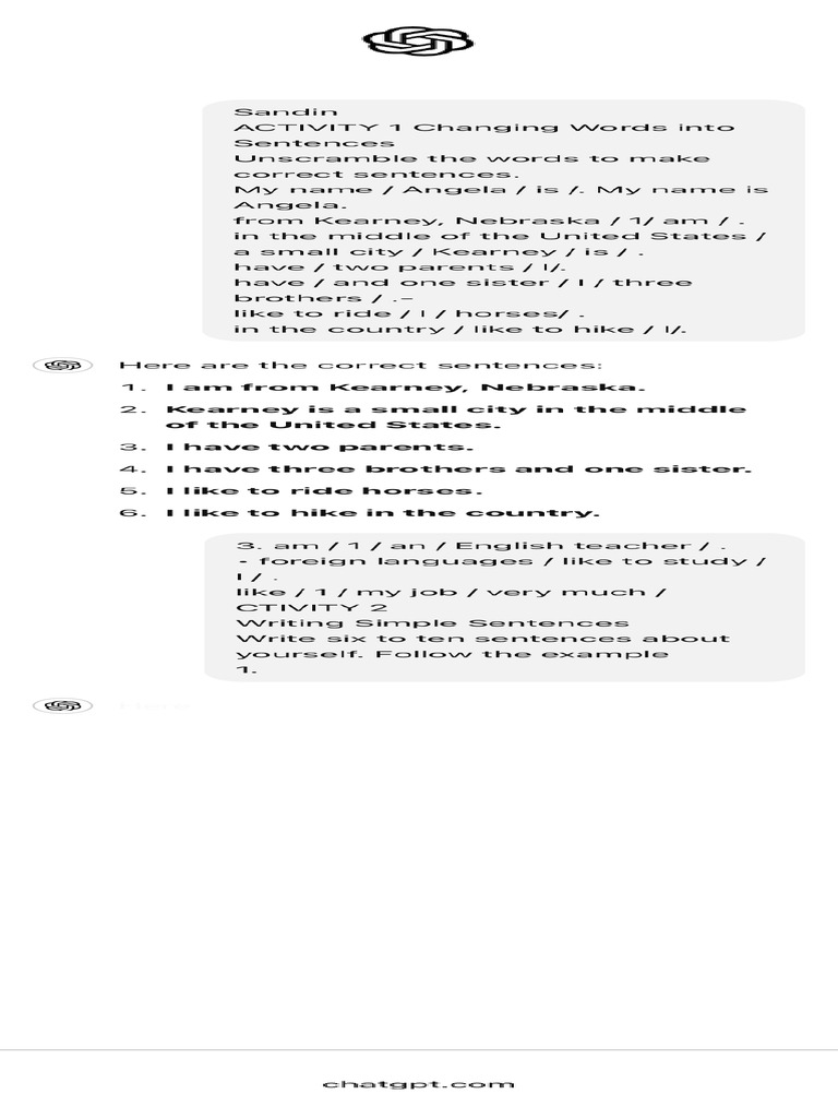 Sentence Unscrambling Activity | PDF